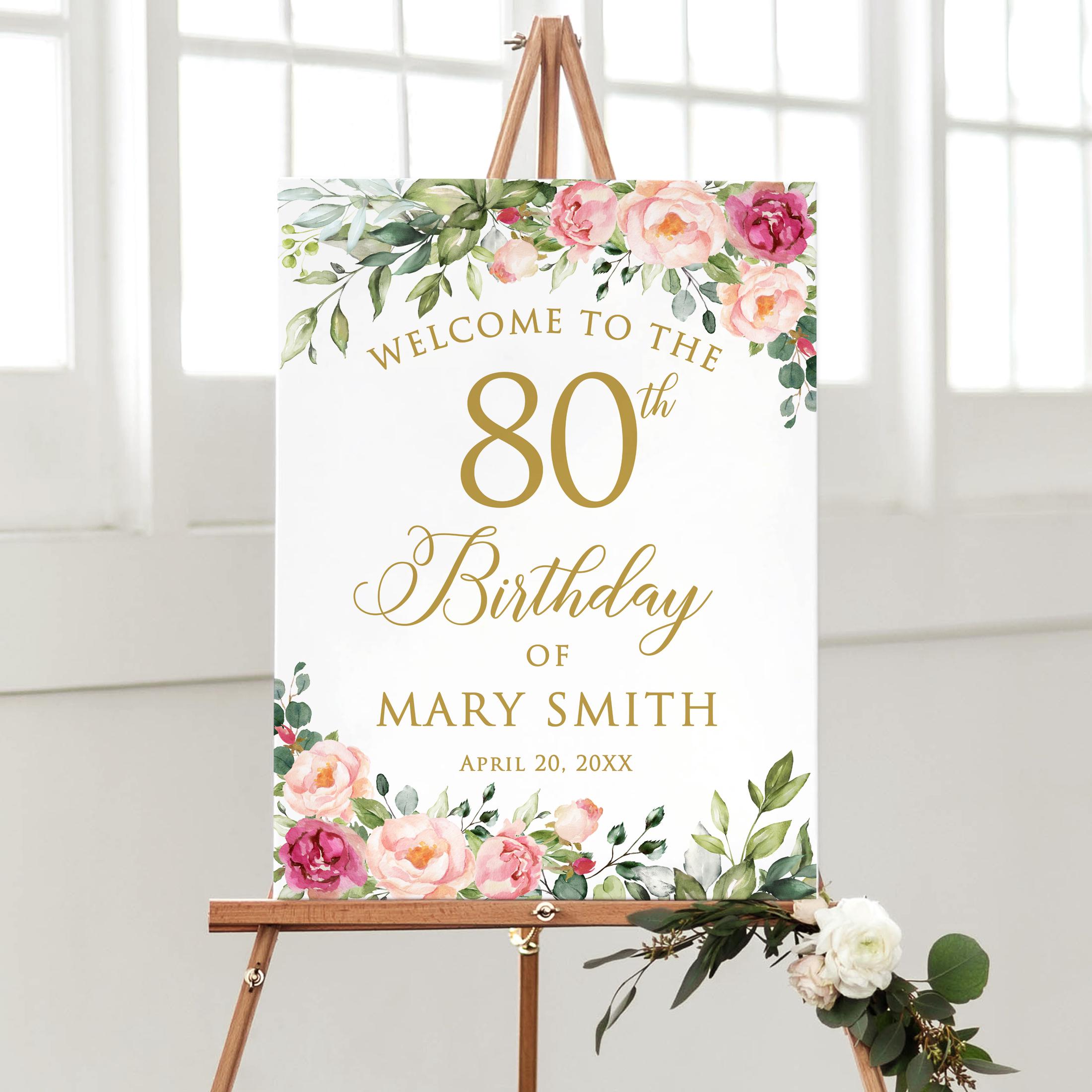 PRINTED or DIGITAL 80th Birthday Welcome Sign for Women Wit Greenery ...