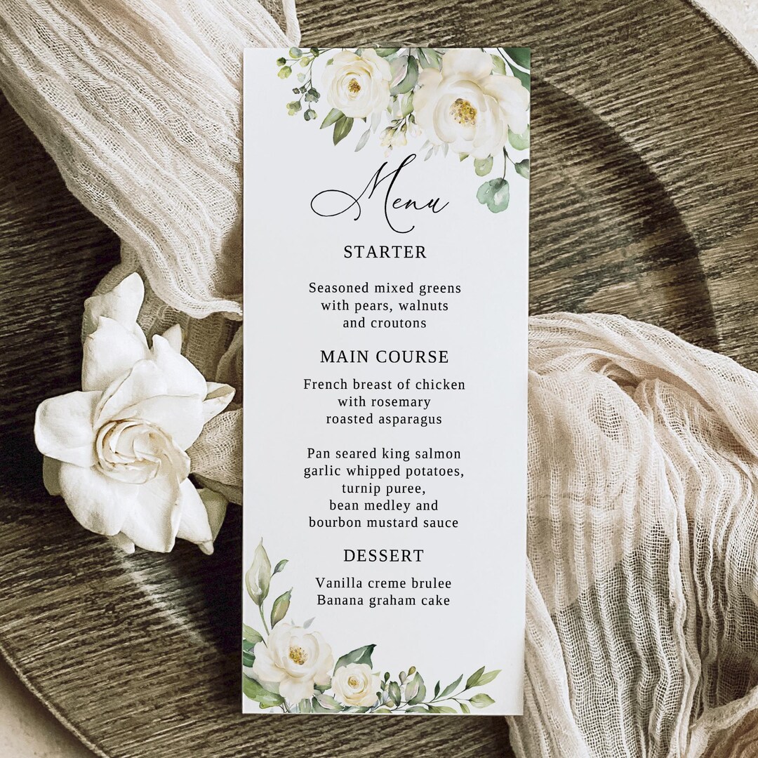PRINTED or DIGITAL Menu Cards With White Flowers, PB36 - Etsy
