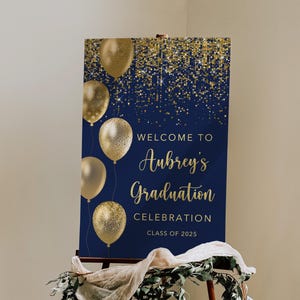 PRINTED or DIGITAL Navy Graduation Welcome Sign, Balloons Grad Party ...