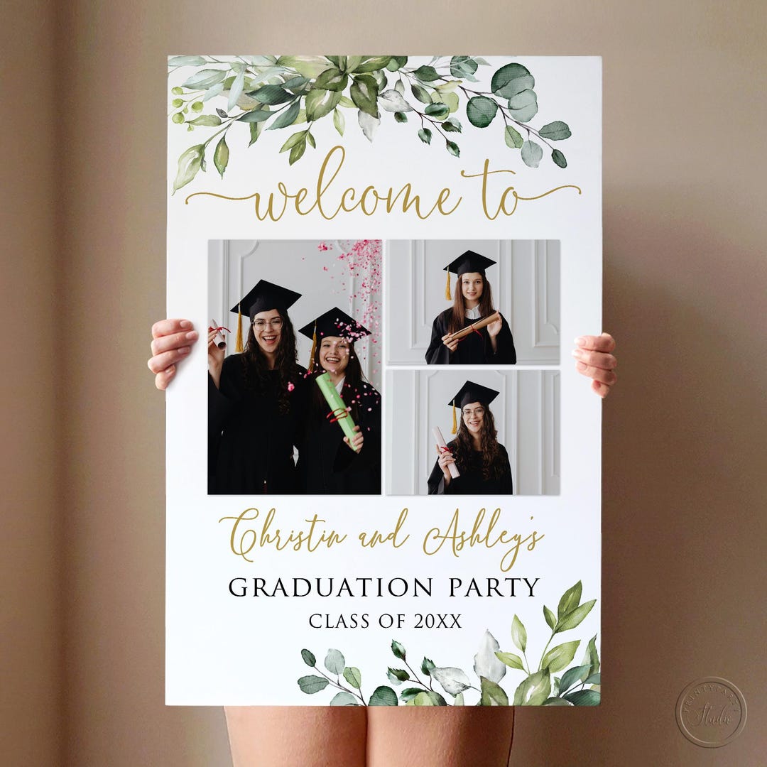 PRINTED or DIGITAL Greenery Joint Photo Graduation Welcome Sign, Double ...