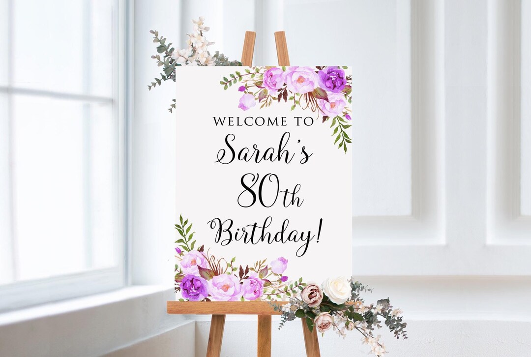 PRINTED or DIGITAL Purple 80th Birthday Sign for Women, 80th Welcome ...
