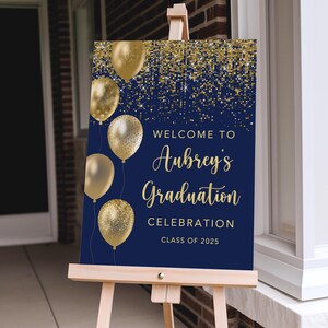 PRINTED or DIGITAL Navy Graduation Welcome Sign, Balloons Grad Party ...