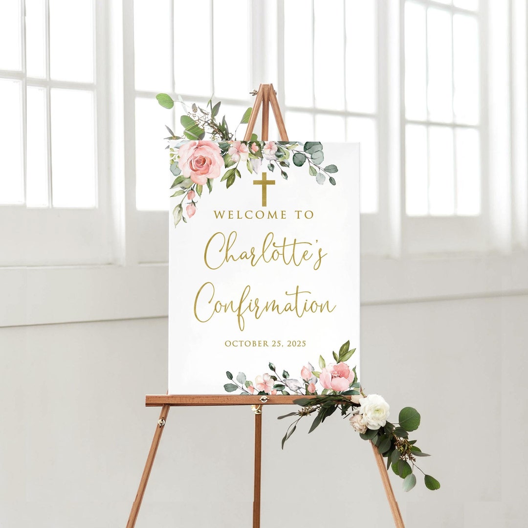 PRINTED Blush Pink Floral Confirmation Welcome Sign, Girls Christening ...