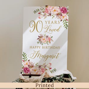 PRINTED or DIGITAL 90th Birthday Welcome Sign With Pink Watercolor ...