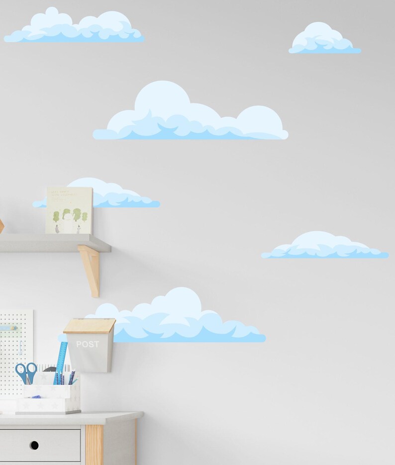 Cloud Wall Decals, Set of 16 Fluffy Clouds, Watercolor Wall Stickers ...