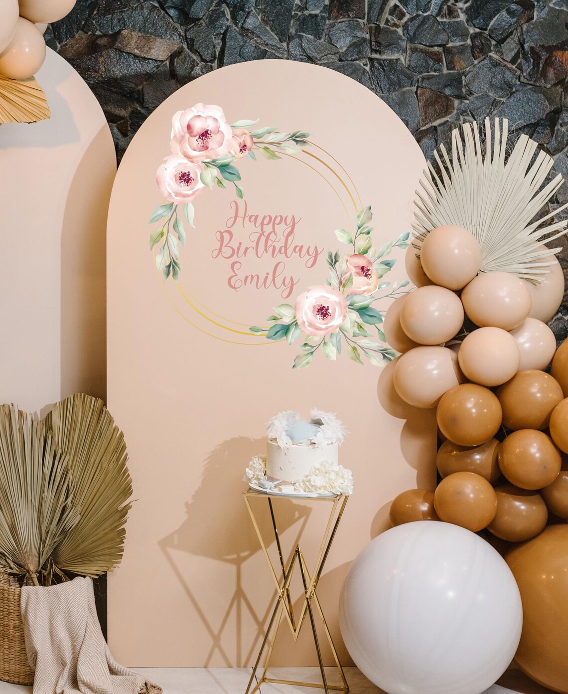 Happy Birthday Floral Wall Decal, Elegant Birthday Backdrop With ...
