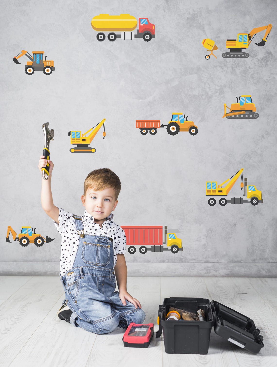 Construction Trucks Set Fabric Wall Decal Nursery Decor, Reusable and ...