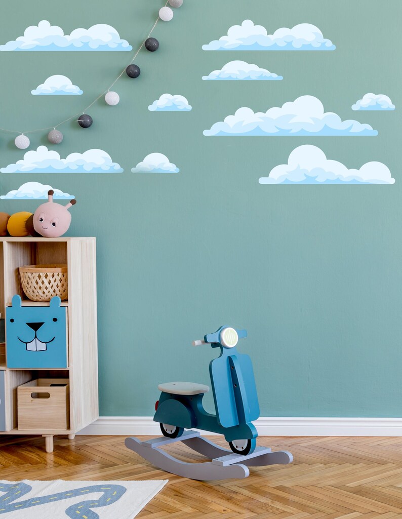 Cloud Wall Decals, Set of 16 Fluffy Clouds, Watercolor Wall Stickers ...