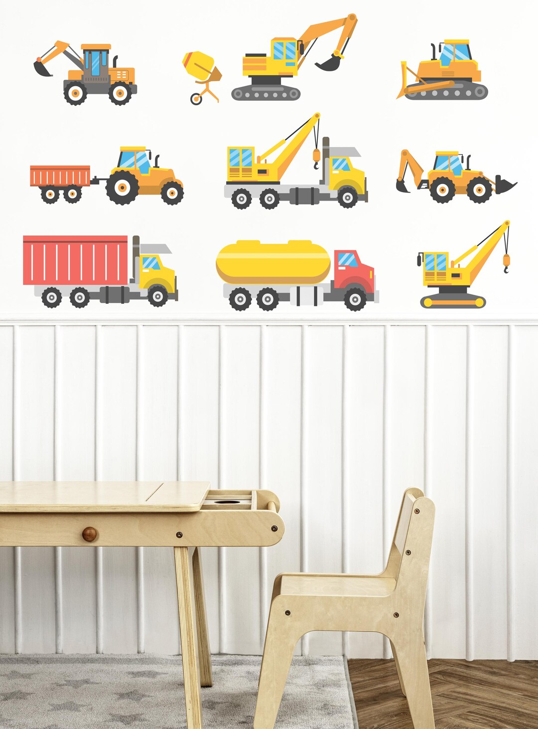 Construction Trucks Set Fabric Wall Decal Nursery Decor, Reusable and ...