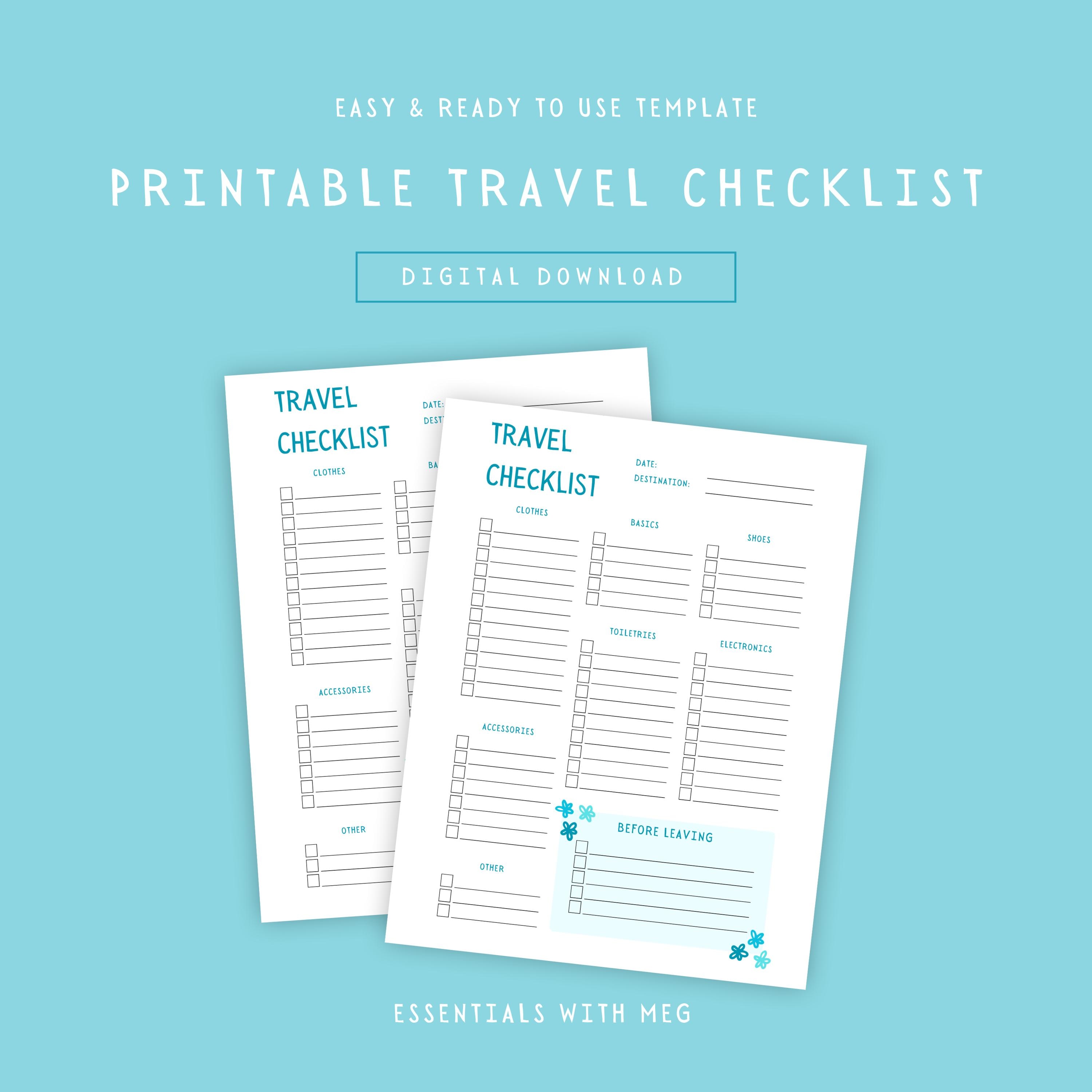 Printable Travel Checklist, Packing List, Organisers, Holiday Planner ...