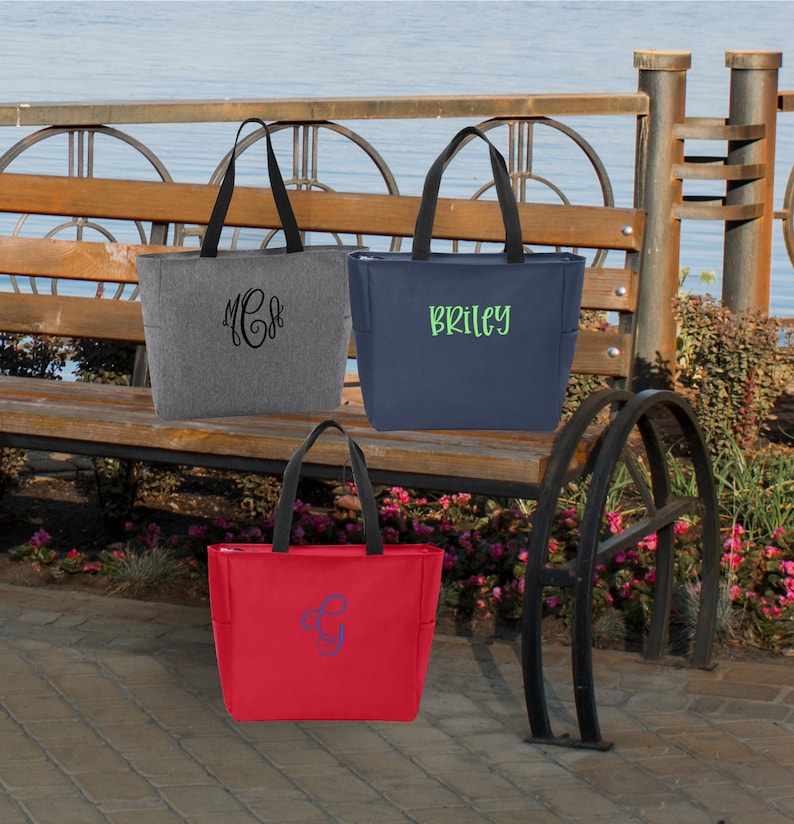 Monogram Tote Bags - Personalized Zipper Tote, Monogrammed Canvas Tote ...