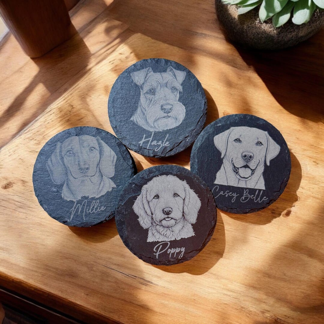 Dog Breed Coasters, Laser Engraved Slate , Gift for Dog Lovers, Custom ...