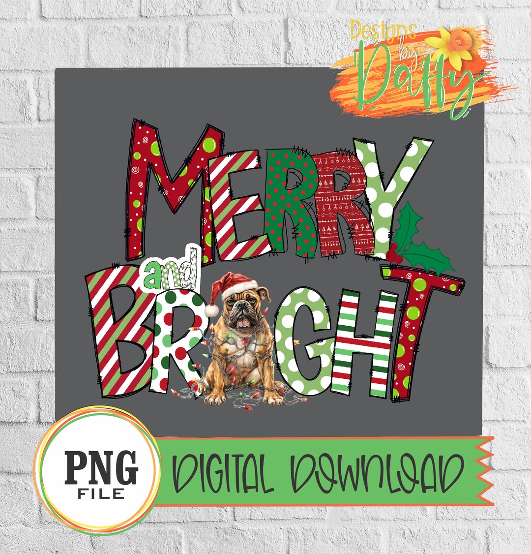 Merry and Bright Boxer Christmas Digital Transfer, Sublimation, Digital ...