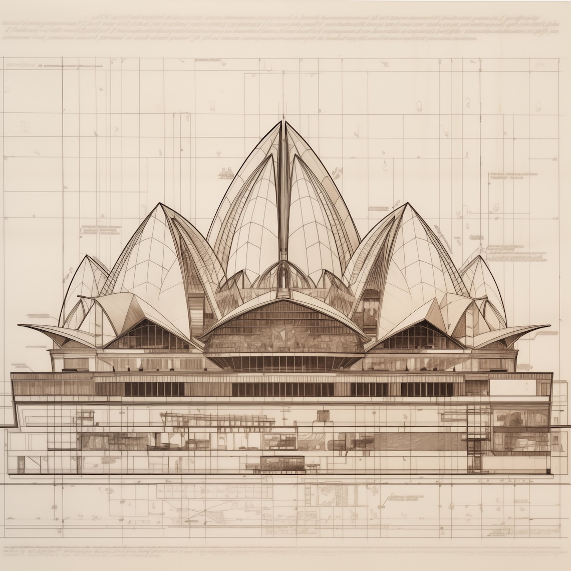 Sydney Opera House Section Elevation Drawing Print - Etsy