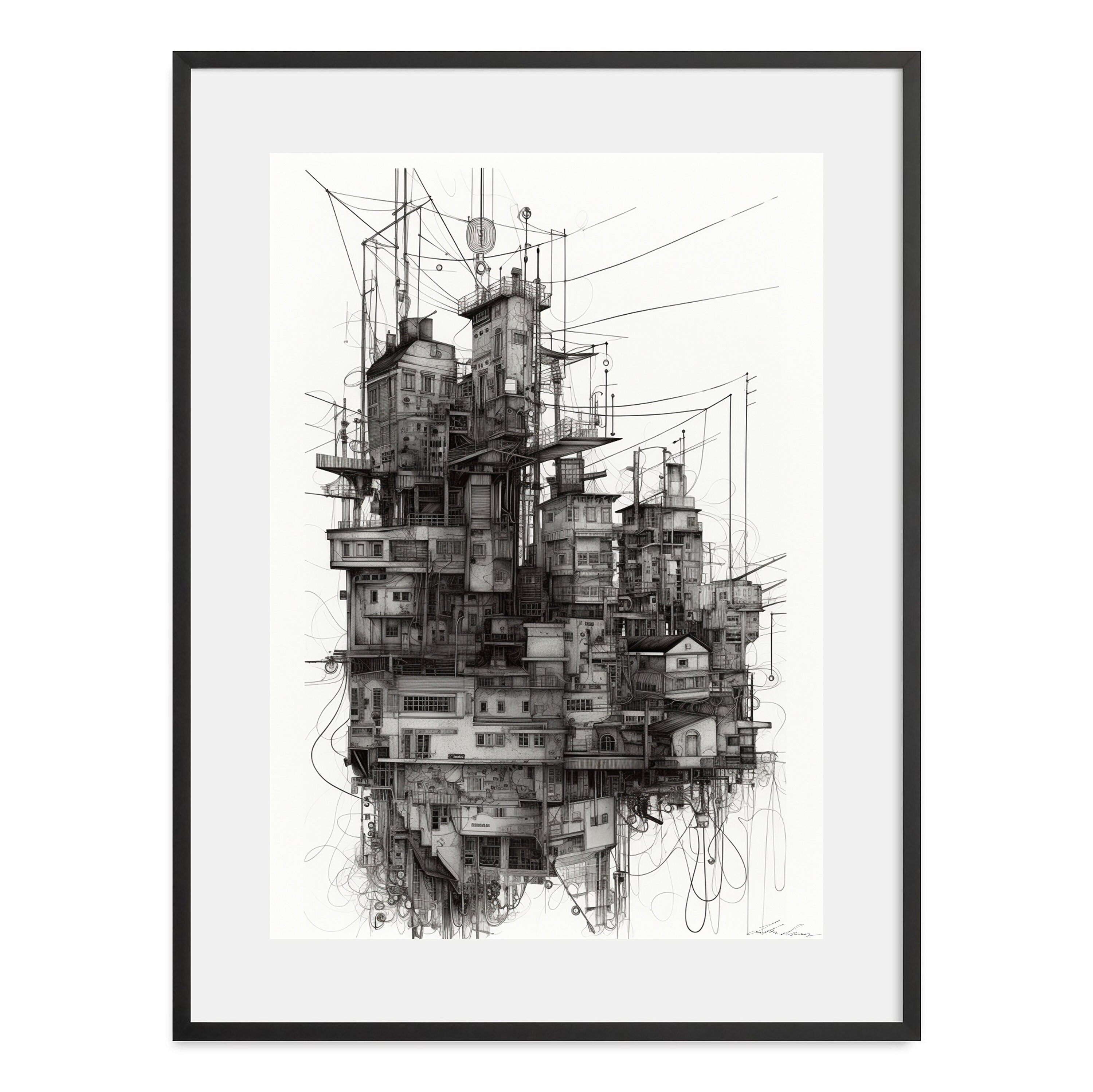 Architectural Urbanism Cyberpunk Ink Drawing Print - Etsy