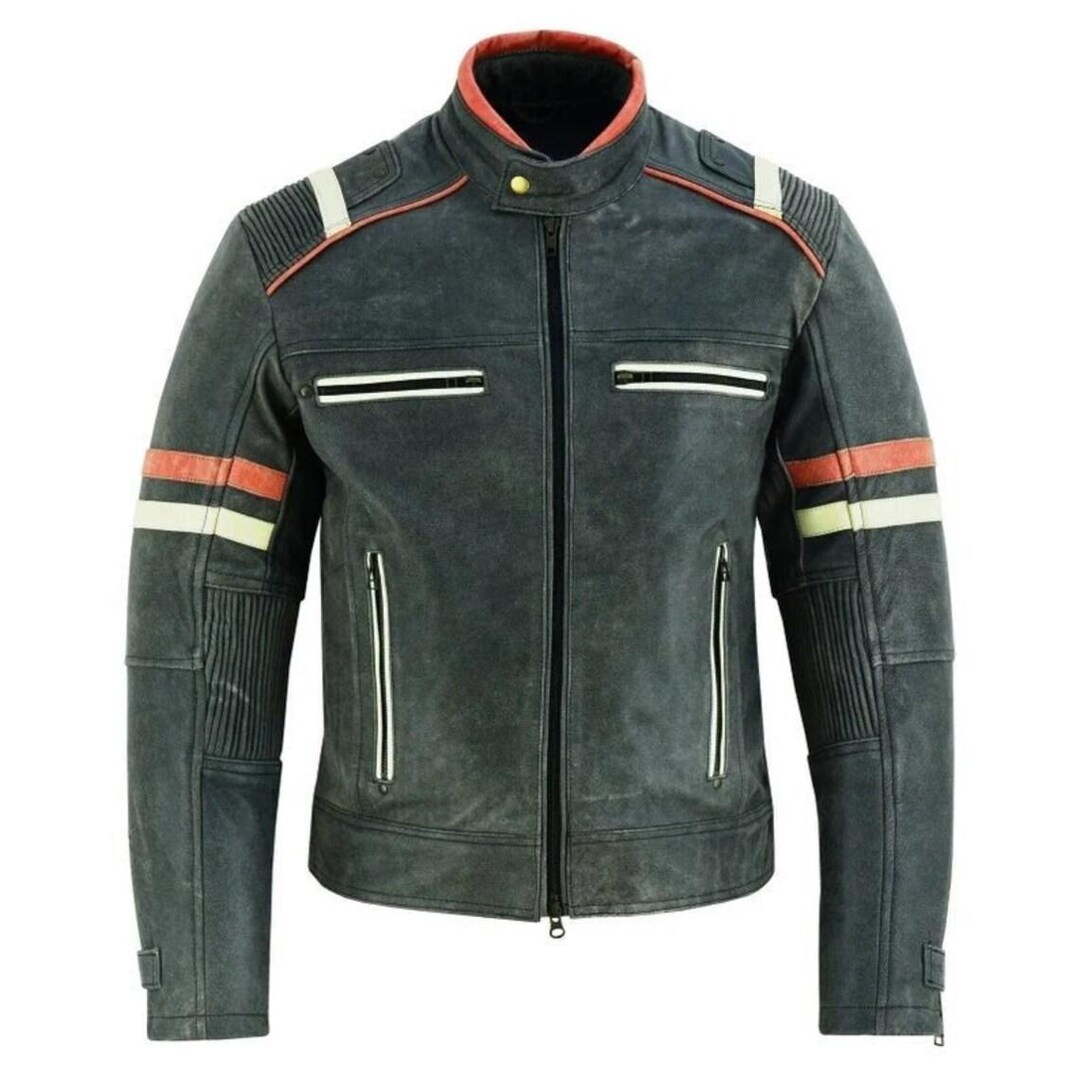 Men's Motorcycle Jacket, Retro Style Distressed Jacket, Biker Jacket ...