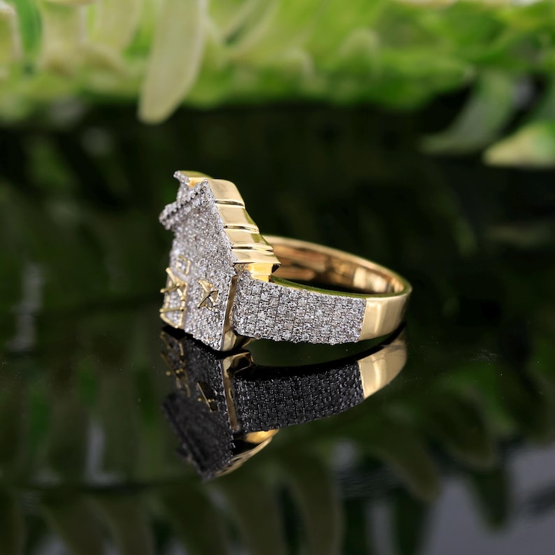 10K Yellow Gold Trap House Ring | 0.96 Carat Round Diamond Trap House ...