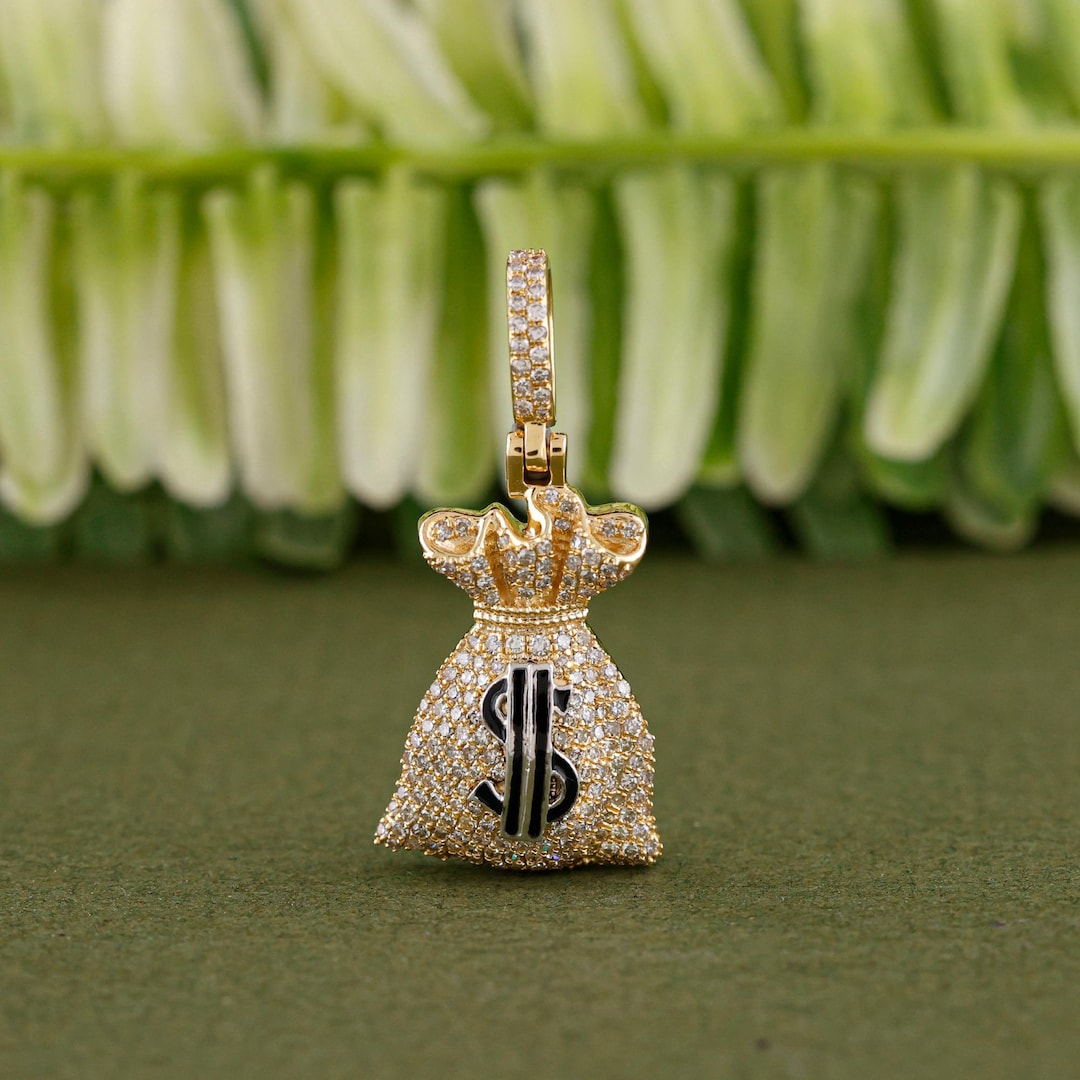 0.62 Carat Round Diamond Money Bag Pendant | Yellow Gold Pendant - Etsy