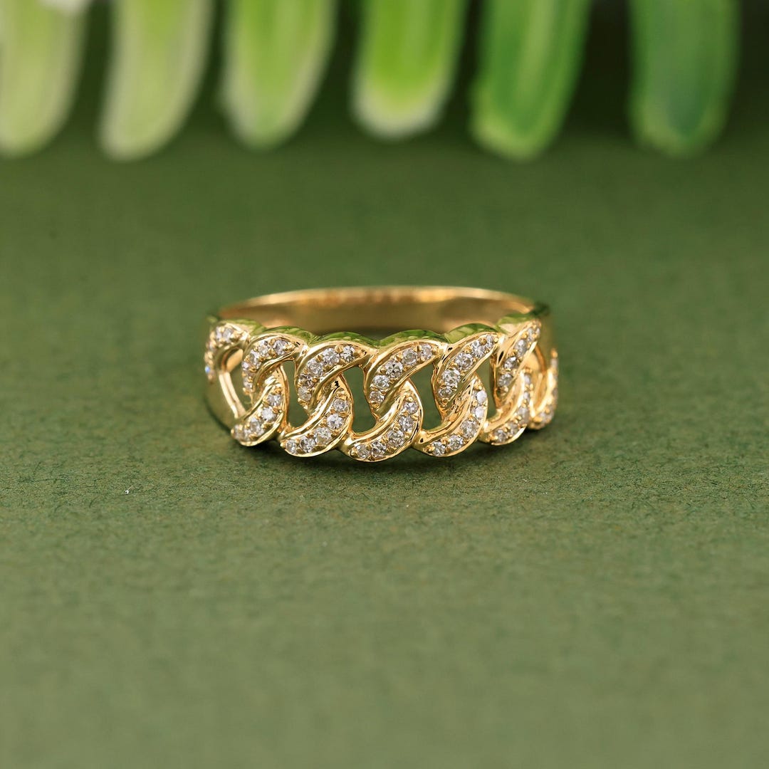 10K Yellow Gold Cuban Ring | 0.21 Carat Round Diamond Cuban Ring ...