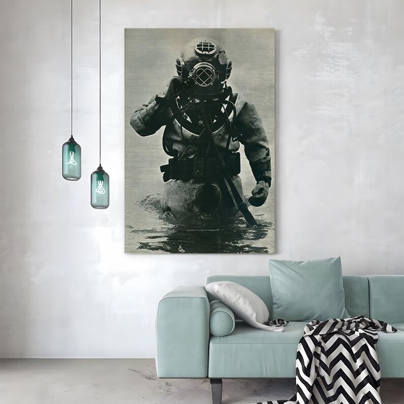 US Navy Hard Head Mark-v Diving Helmet Diver Poster, Frame for Canvas ...