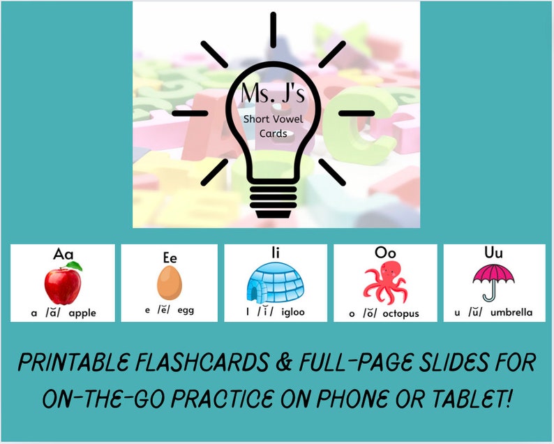 Soft Vowel Sounds Cards - Printable Cards and Full-page Slides - Etsy ...