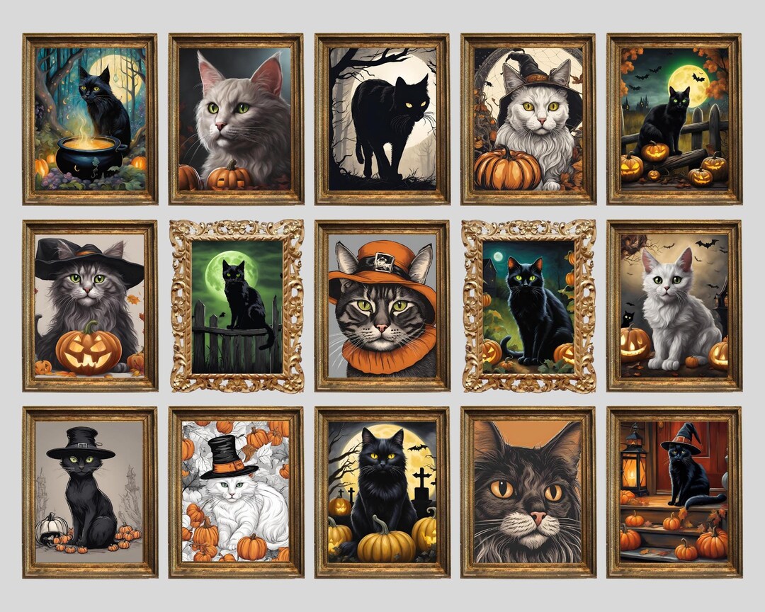Wall Art Bundle of Halloween Cat Prints in High Quality Format, 15 ...