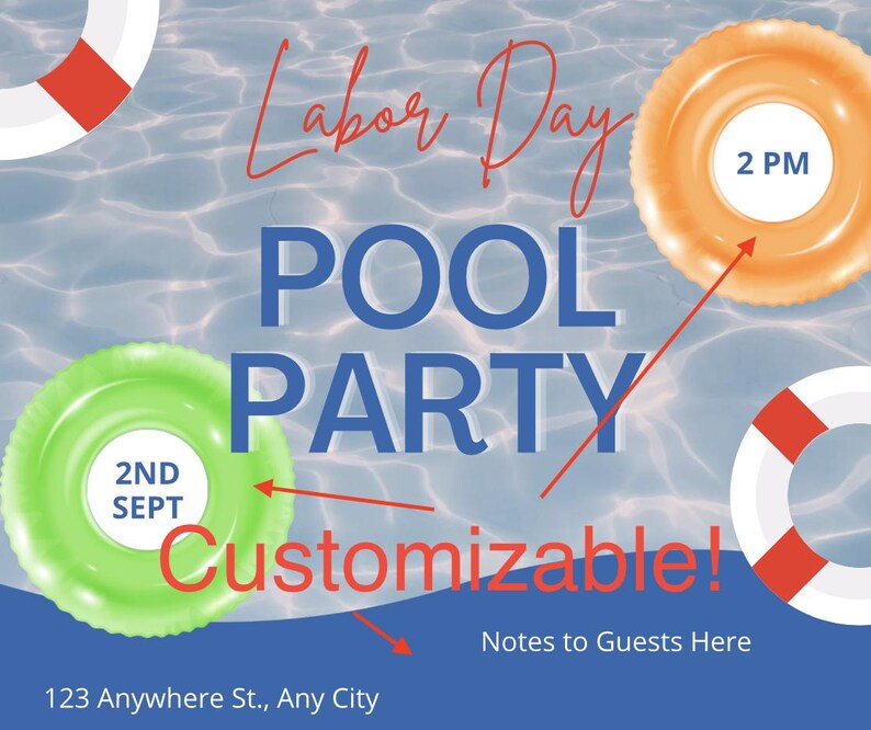 Labor Day Pool Party Invitation - Digital and Customizable via Canva ...