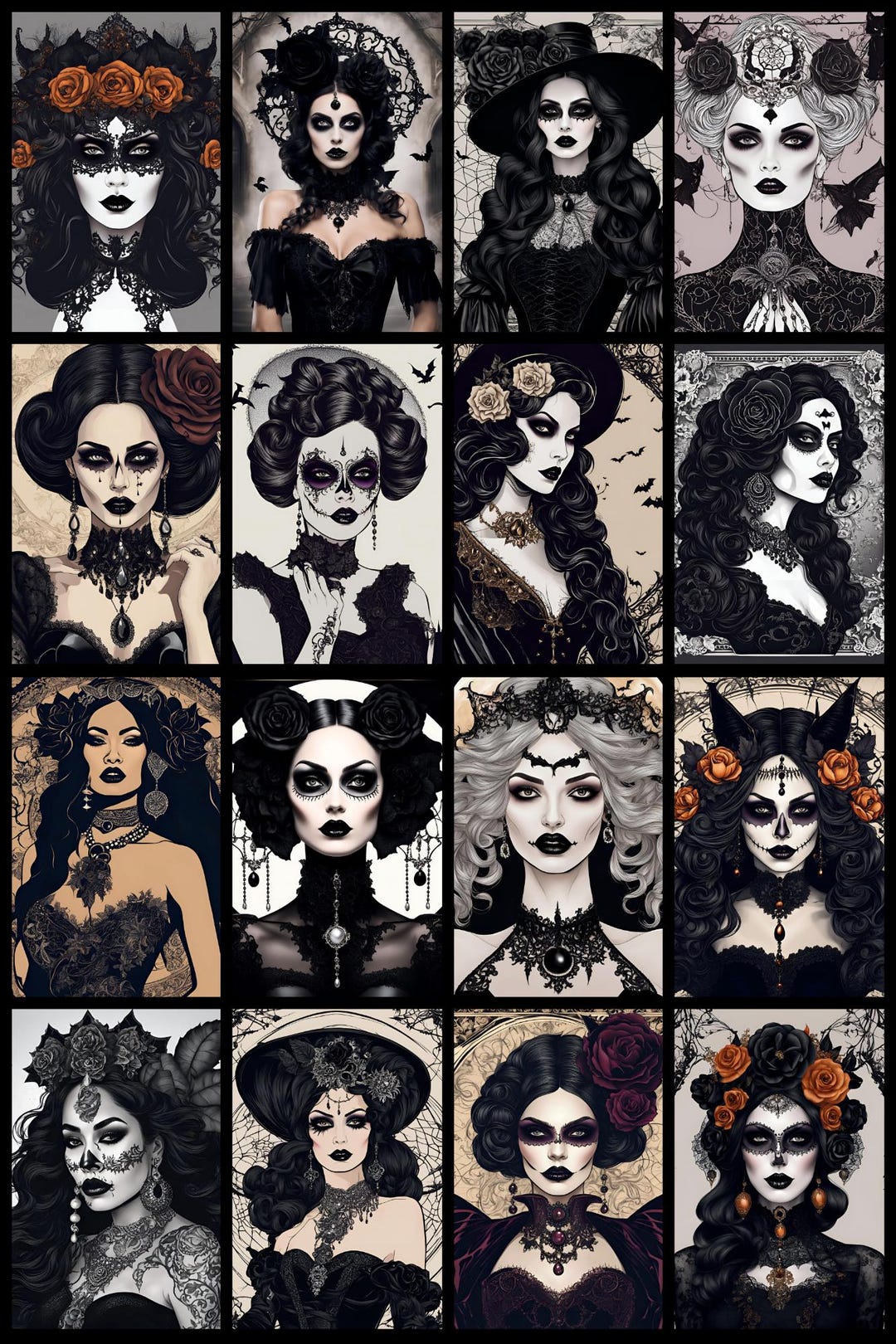 Gothic Glam Halloween Print Set: Spooky Women & Couples (digital ...