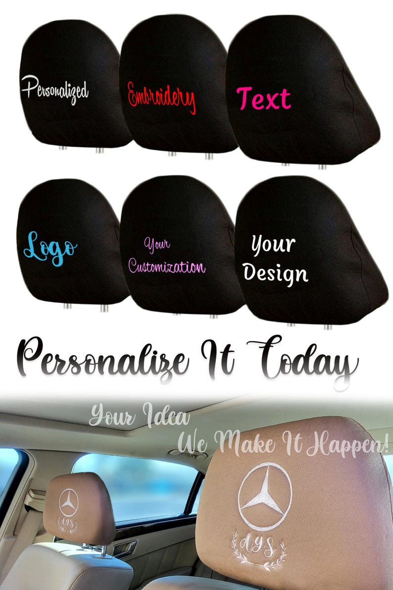 Personalized Embroidered Headrest Covers: Custom Car Decor - 2-piece ...