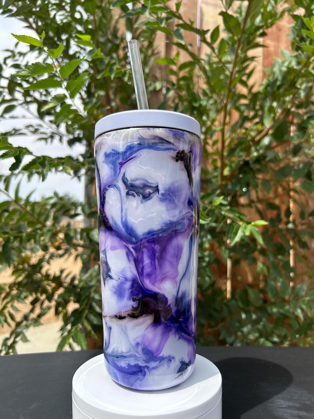 Handmade 24 Oz Stainless Steel Epoxy Resin Tumbler - Purple Ink Swirl ...