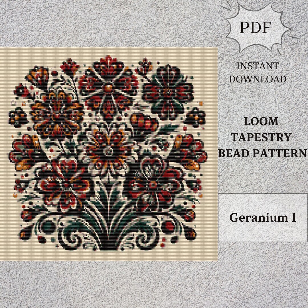 Geranium Loom Bead Tapestry Pattern - PDF for Bead Loom Weaving ...