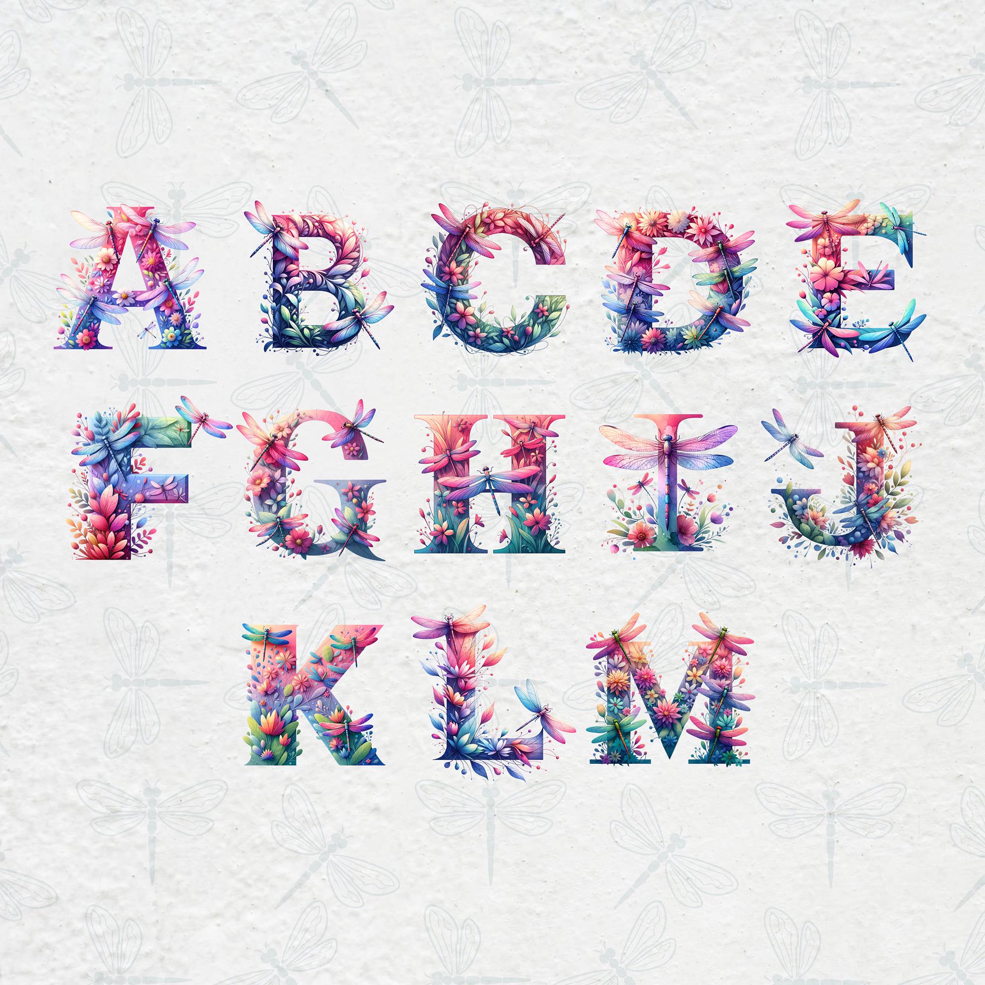 26 PNG, Watercolor Dragonflies Alphabet Collection Clipart, Colorful ...