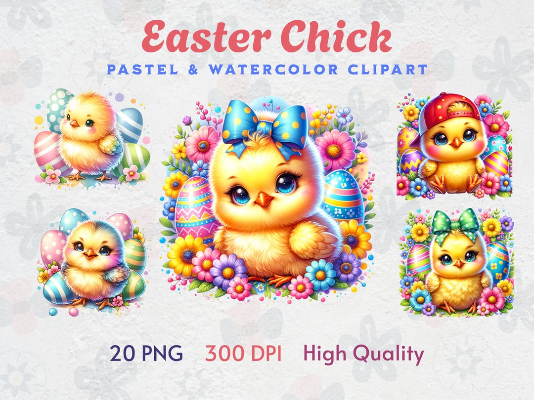 Easter Chick Clipart Set PNG Watercolor Cute Baby Chick With Eggs ...