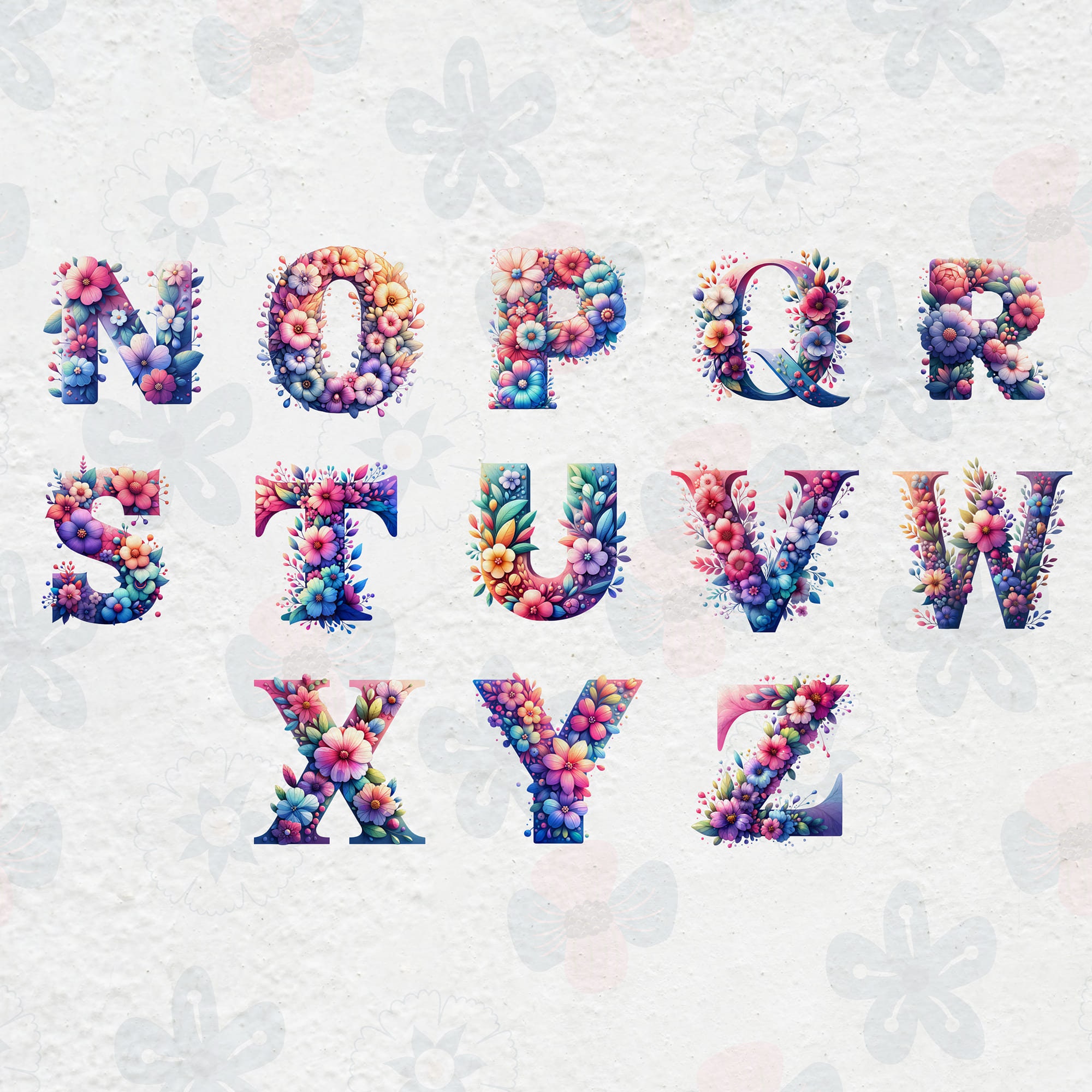 26 PNG, Watercolor Floral Alphabet Collection Clipart, Colorful Floral ...