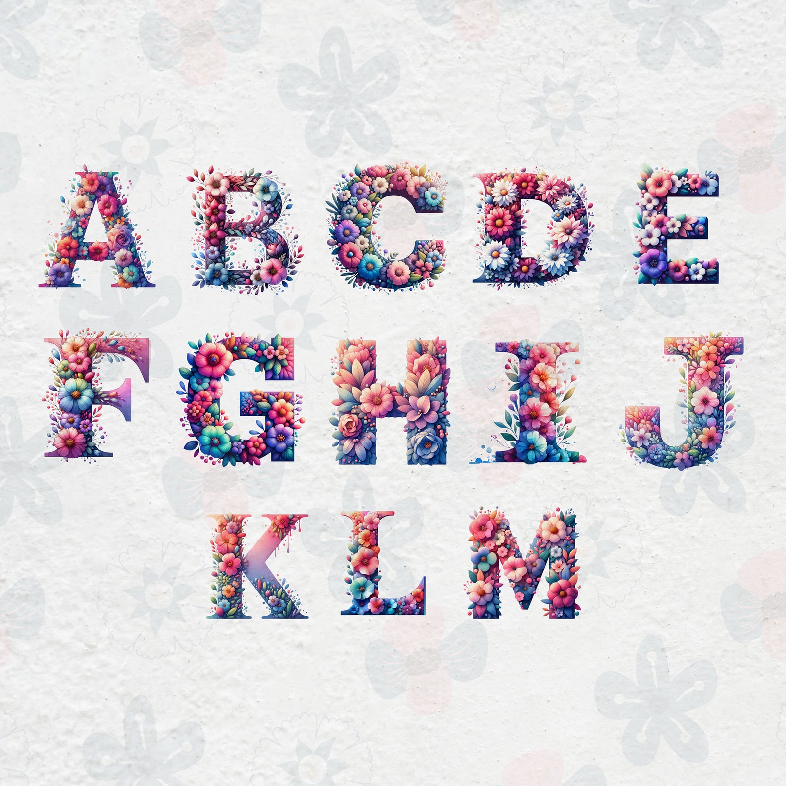 26 PNG, Watercolor Floral Alphabet Collection Clipart, Colorful Floral ...