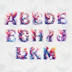 26 PNG, Watercolor Phoenix Alphabet Collection Clipart, Colorful ...