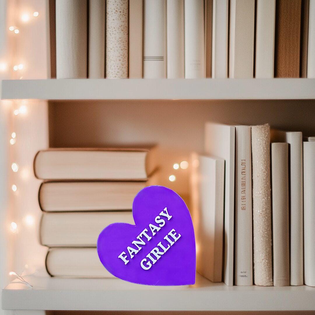 Fantasy Girlie Heart Sign - 3D Printed Bookish Shelf Decor, Cozy Book ...