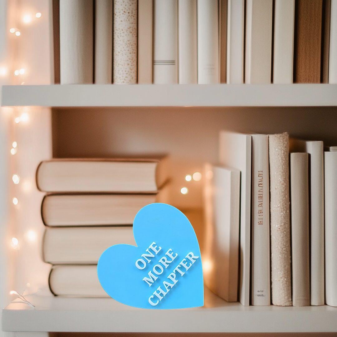 One More Chapter Heart Sign - 3D Printed Bookish Shelf Decor, Cozy ...