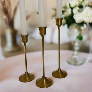 Brushed Gold Candle Sticks – Set of 3 - Wedding Party Decorations ...