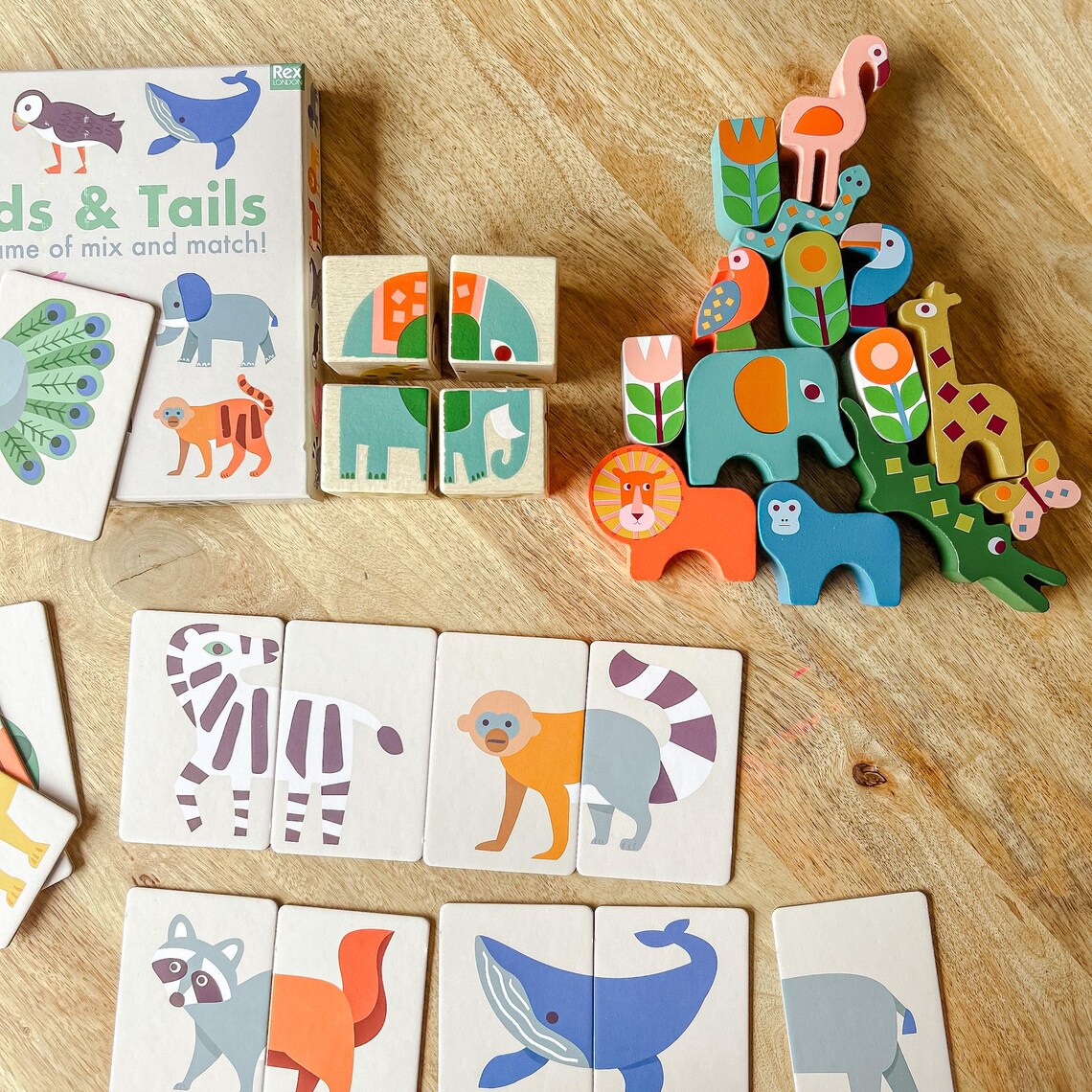 Classic Children's Gift Set (animal Theme) Wooden Cube Puzzle, Heads ...