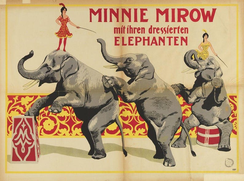 9XP0422 – Antique 19th Century German Elephant Circus Poster – Minnie ...