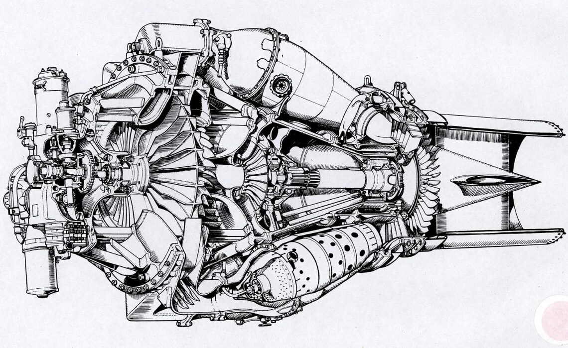9XP0594 - Rolls-royce Derwent Engine Cutaway (detailed Diagram Aviation ...