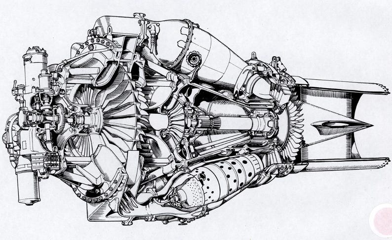 9XP0594 - Rolls-royce Derwent Engine Cutaway (detailed Diagram Aviation ...