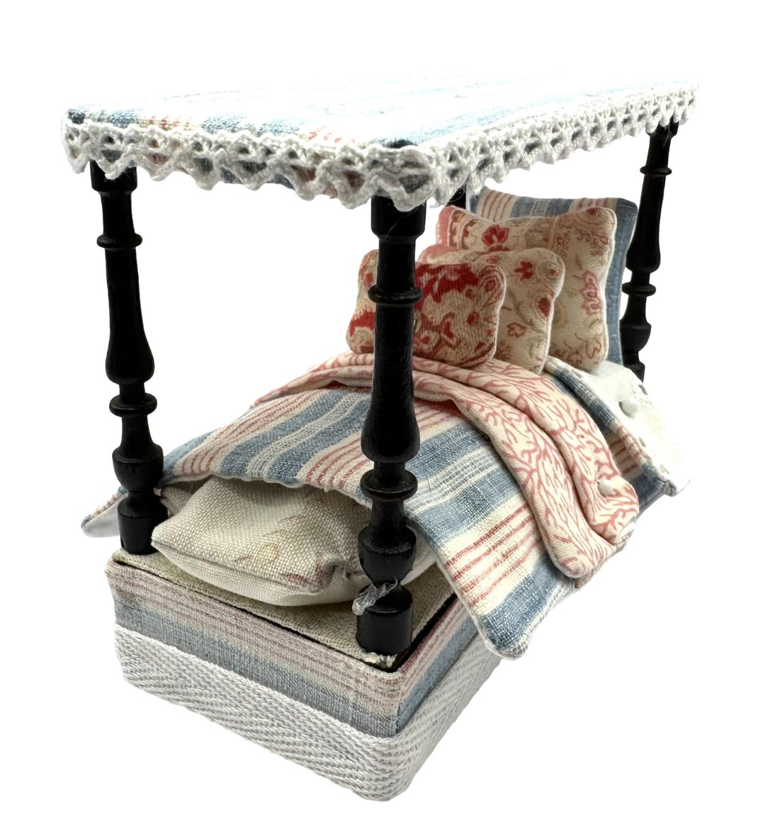 Vintage Miniature Dolls House Four Poster Bed With Antique French ...