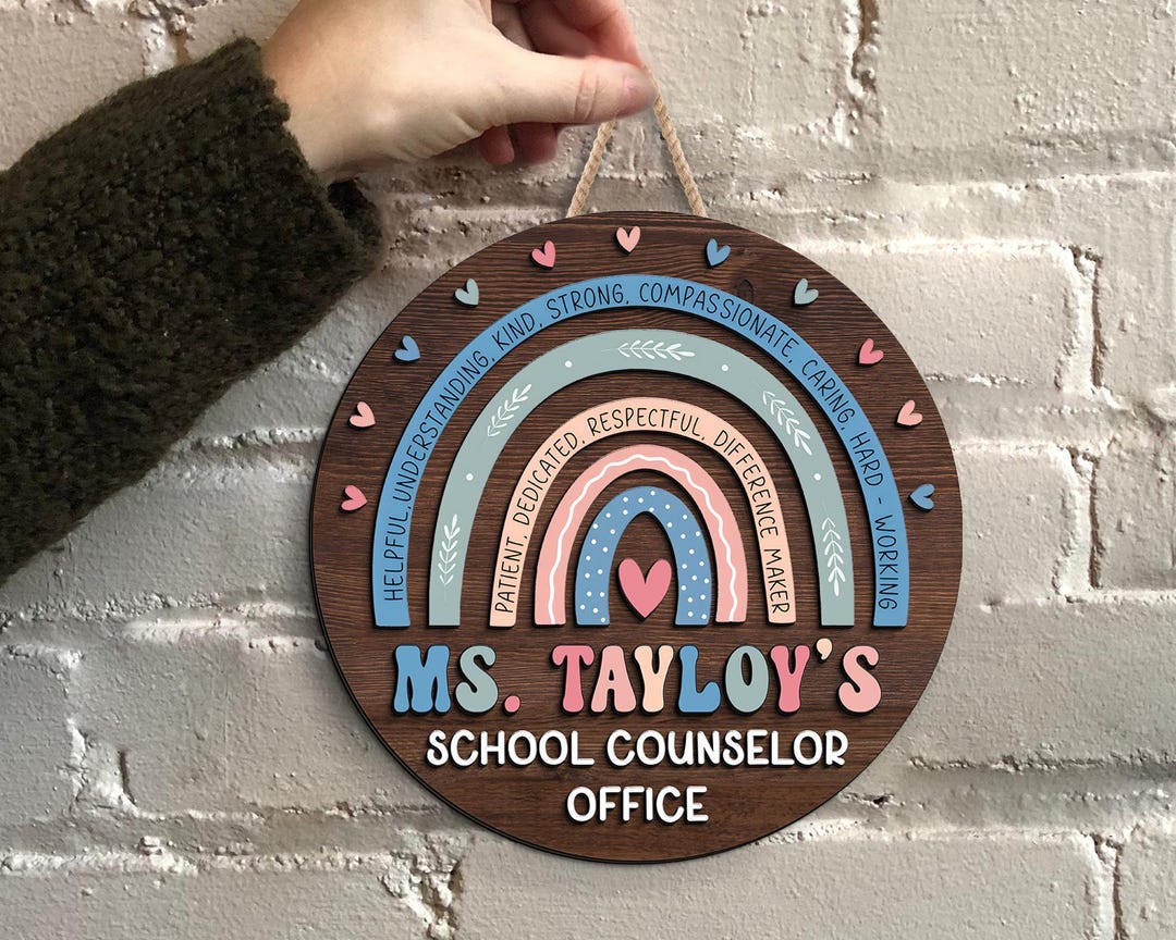Personalized 3D School Counselor Door Sign, Rainbow Welcome Door Hanger ...
