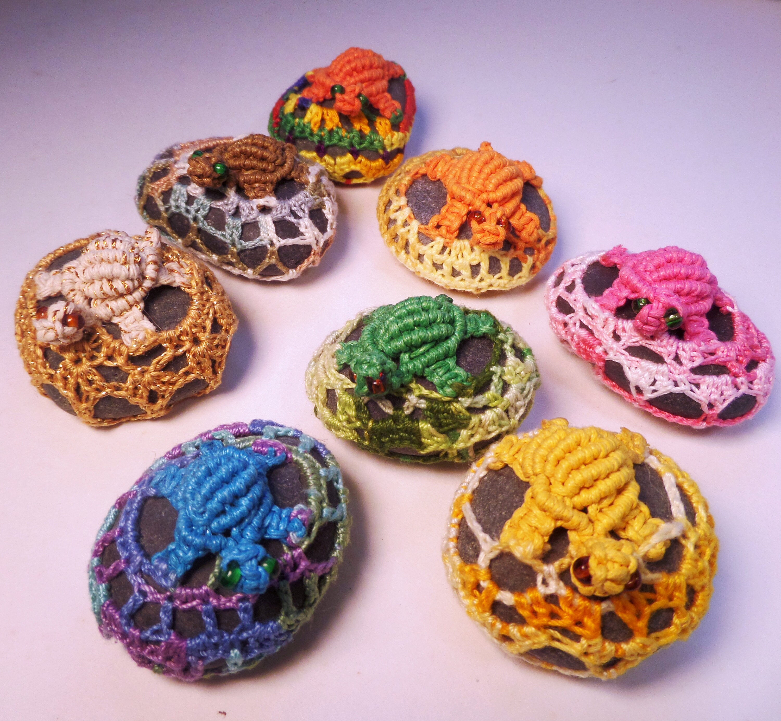 Macrame Turtles on Crocheted River Rocks | Etsy