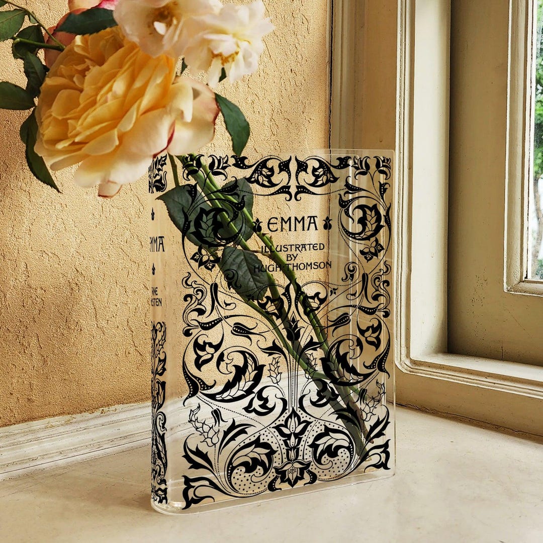 Emma Acrylic Book Vase, Jane Austen Decor, Literary Gift, Bookish ...