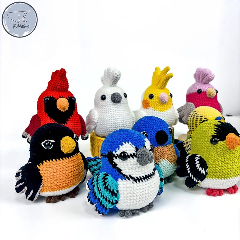 Crochet Bird Plushie Pattern: Cardinal, Bluebird, Goldfinch (PDF ...