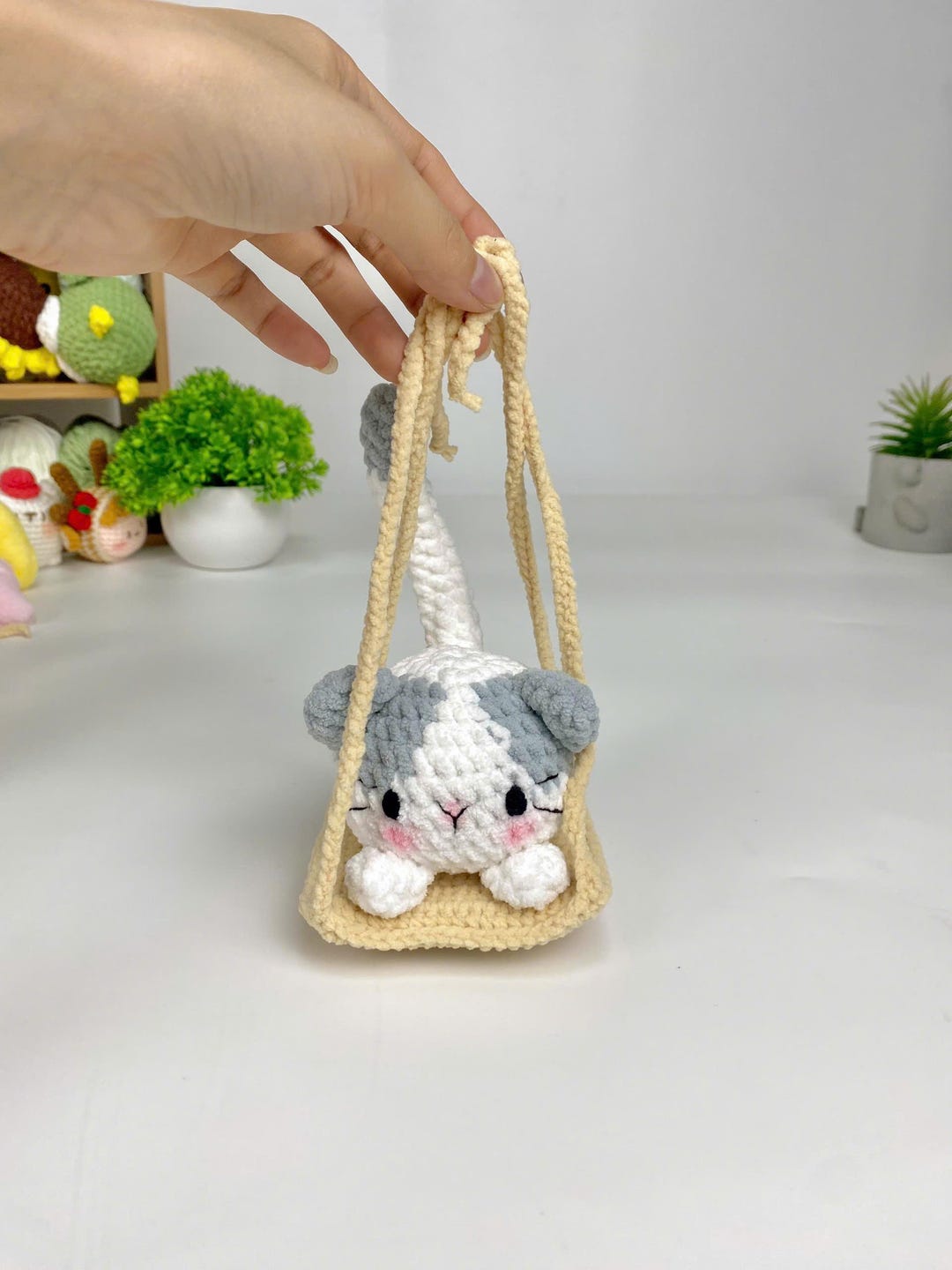 Gray Cat Crochet Pattern, Low Sew Cat Crochet, Amigurumi Swing Kitty ...
