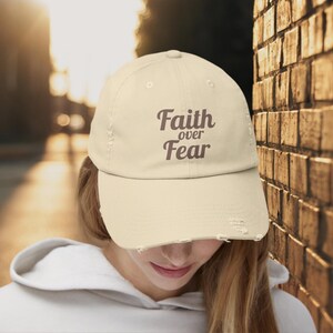 Faith Over Fear Distressed Baseball Cap, Christian Baseball Hat, Bible ...